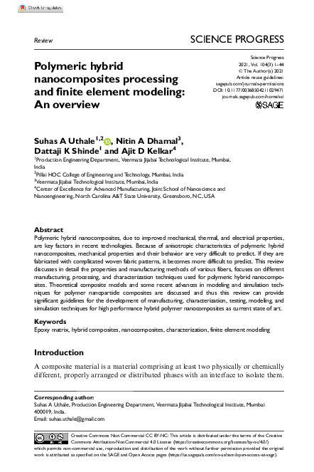 Pdf Polymeric Hybrid Nanocomposites Processing And Finite Element Modeling An Overview