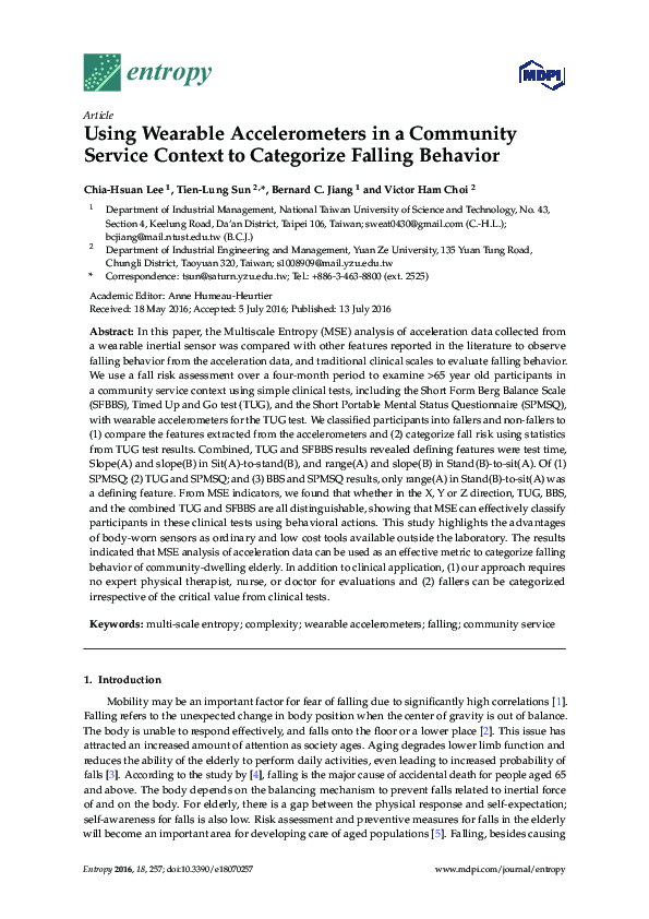 (PDF) Using Wearable Accelerometers in a Community Service Context to Categorize Falling Behavior