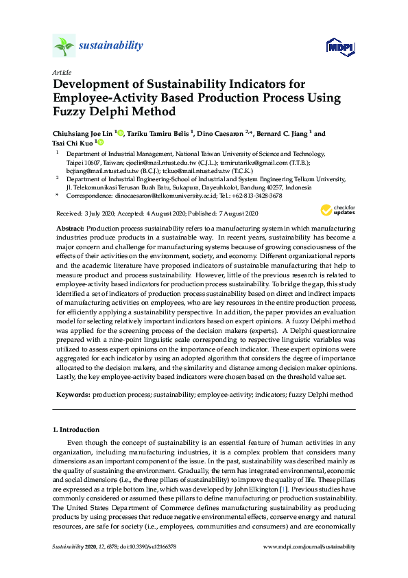 (PDF) Development of Sustainability Indicators for Employee-Activity Based Production Process ...
