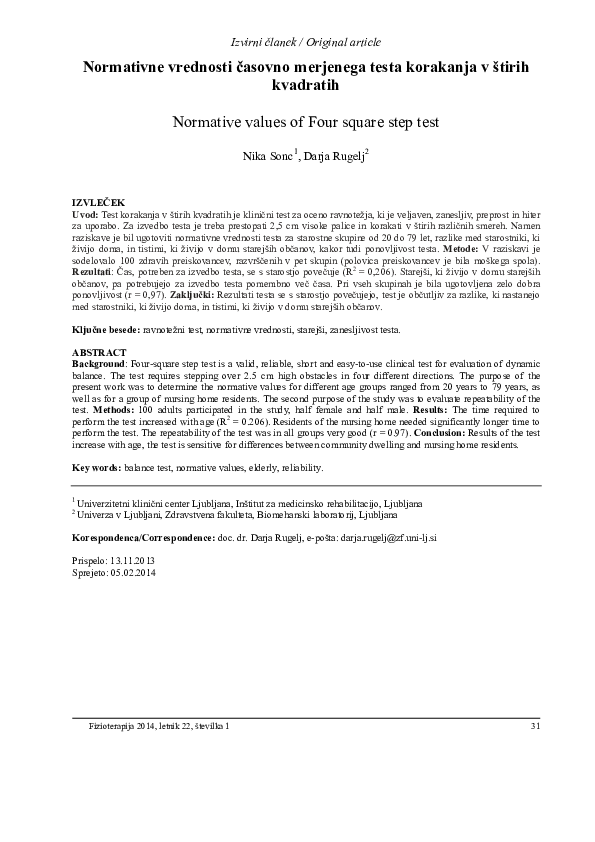 (PDF) Normative values of Four square step test