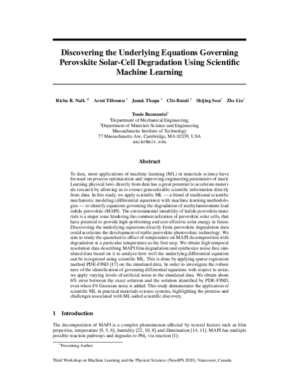 (PDF) Discovering the Underlying Equations Governing Perovskite Solar ...