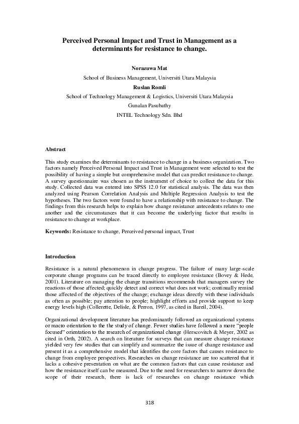 (PDF) Perceived personal impact and trust in management as a ...
