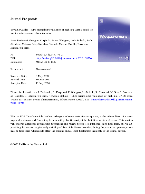 Pdf Towards Galileo Gps Seismology Validation Of High Rate Gnss Based System For Seismic