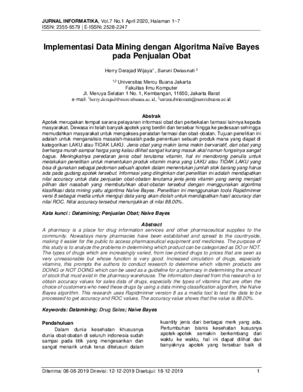 Pdf Implementasi Data Mining Dengan Algoritma Naïve Bayes Pada