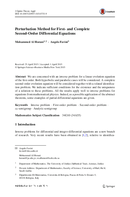 (PDF) Perturbation Method for First- and Complete Second-Order Differential Equations