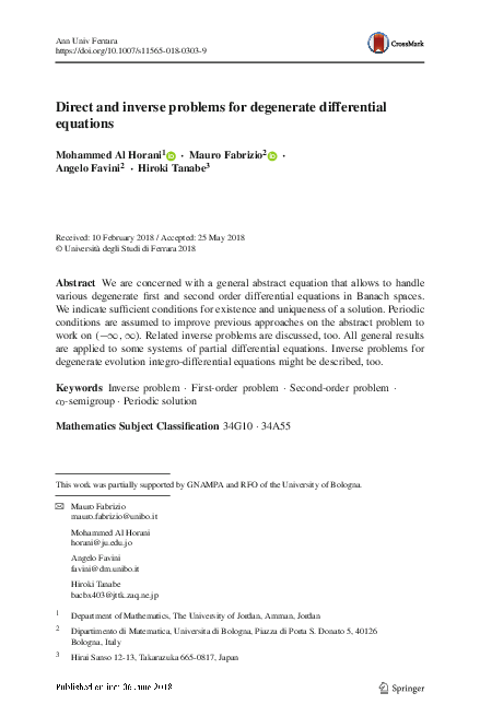 (PDF) Direct and inverse problems for degenerate differential equations