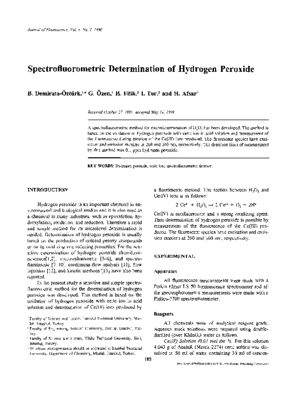 (PDF) Spectrofluorometric Determination of Hydrogen Peroxide