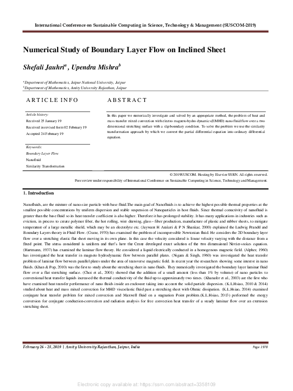 (PDF) Numerical Study of Boundary Layer Flow on Inclined Sheet