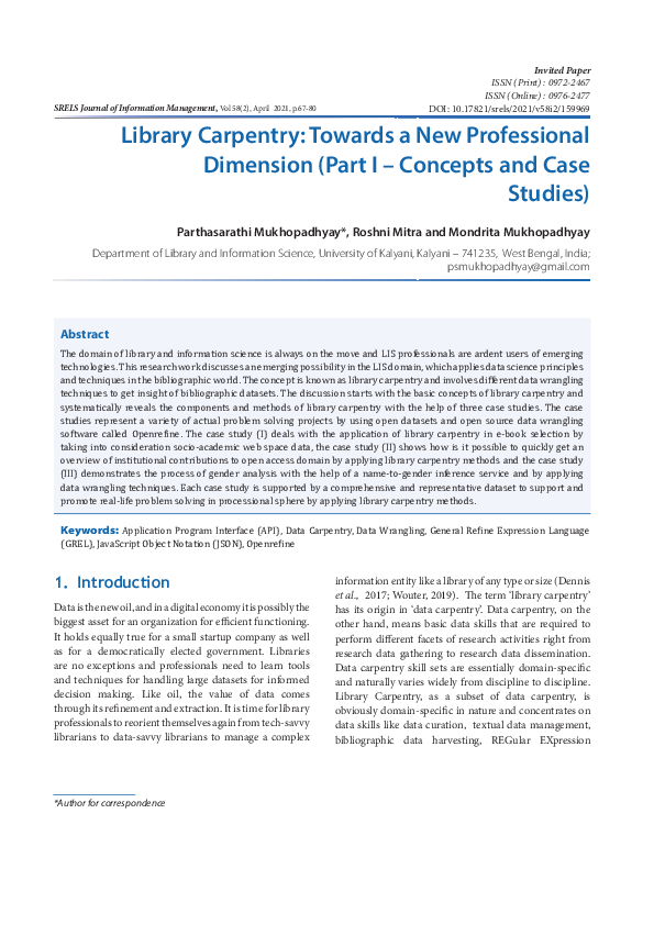 (PDF) Library Carpentry: Towards a New Professional Dimension (Part I ...