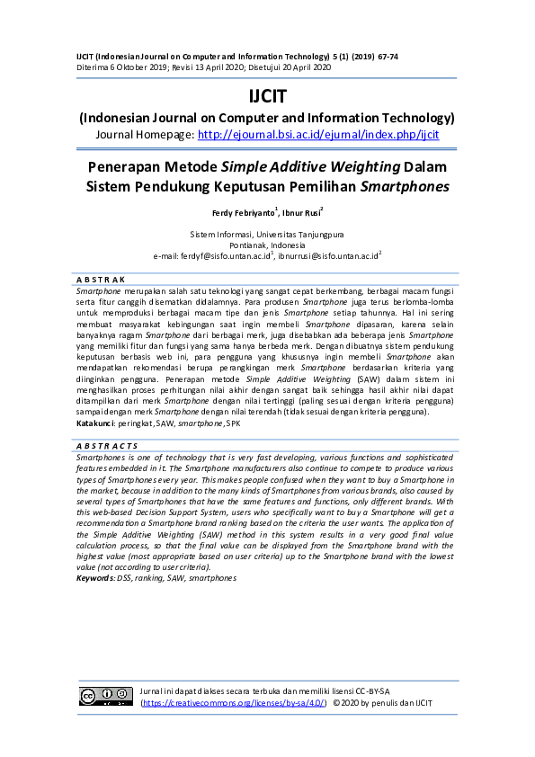 (PDF) Penerapan Metode Simple Additive Weighting Dalam Sistem Pendukung ...
