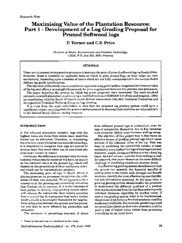 (PDF) Maximising Value of the Plantation Resource: Part 1. Development ...