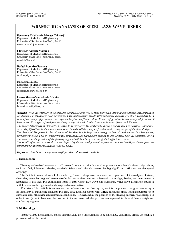 (PDF) Parametric Analysis of Steel Lazy-Wave Risers