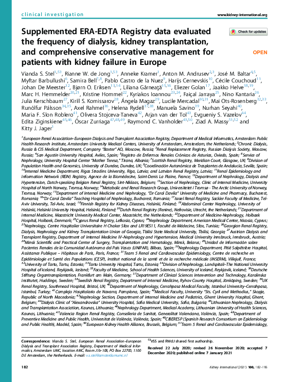 Supplemented ERA-EDTA Registry data evaluated the frequency of dialysis, kidney transplantation ...