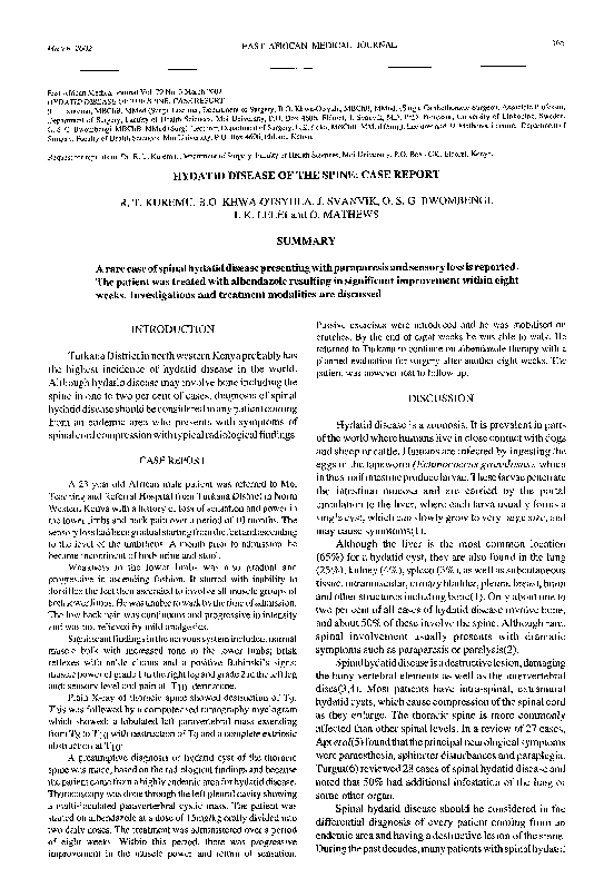 (PDF) Hydatid disease of the spine: Case report | Mostafa Sabri ...