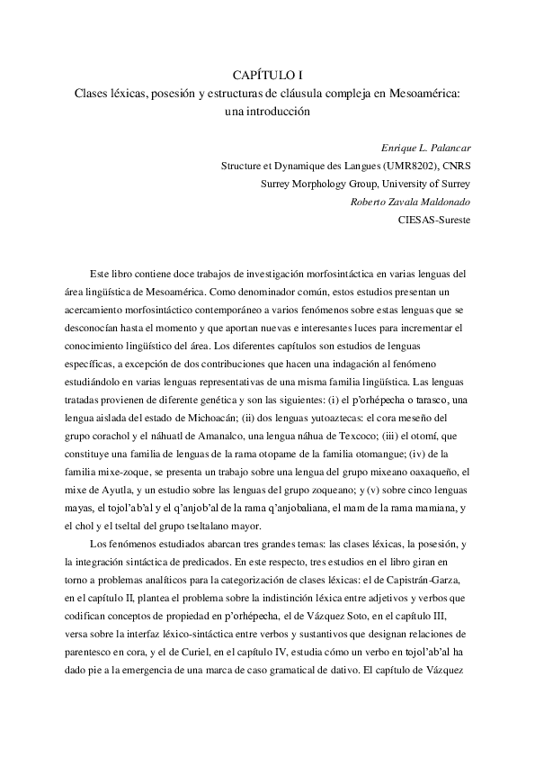 (PDF) Clases léxicas, posesión y estructuras de cláusula compleja en ...