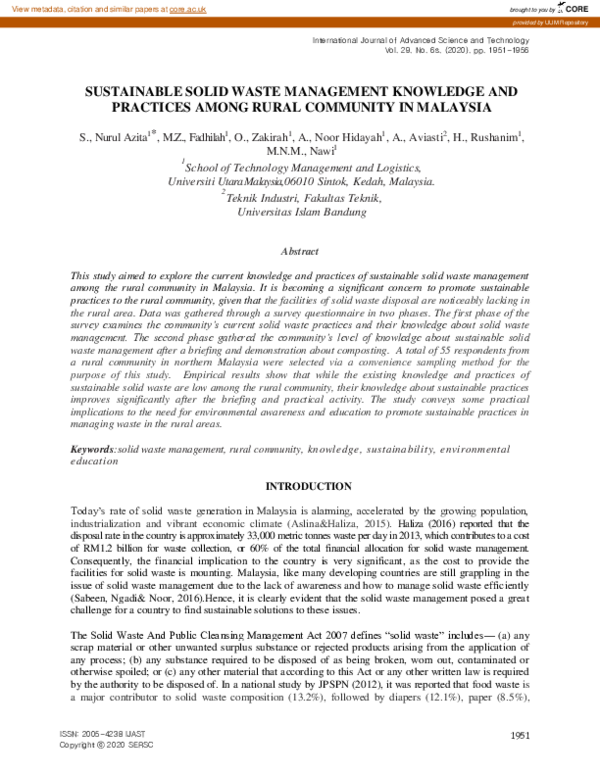 (PDF) Sustainable solid waste management knowledge and practices among ...