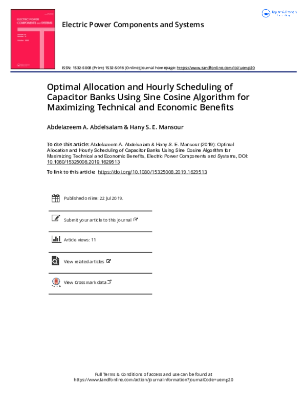 (PDF) Optimal Allocation and Hourly Scheduling of Capacitor Banks Using Sine Cosine Algorithm ...