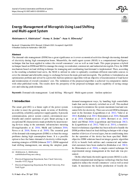 (PDF) Energy Management of Microgrids Using Load Shifting and Multi-agent System