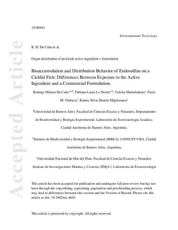 (PDF) Bioaccumulation and Distribution Behavior of Endosulfan on a ...