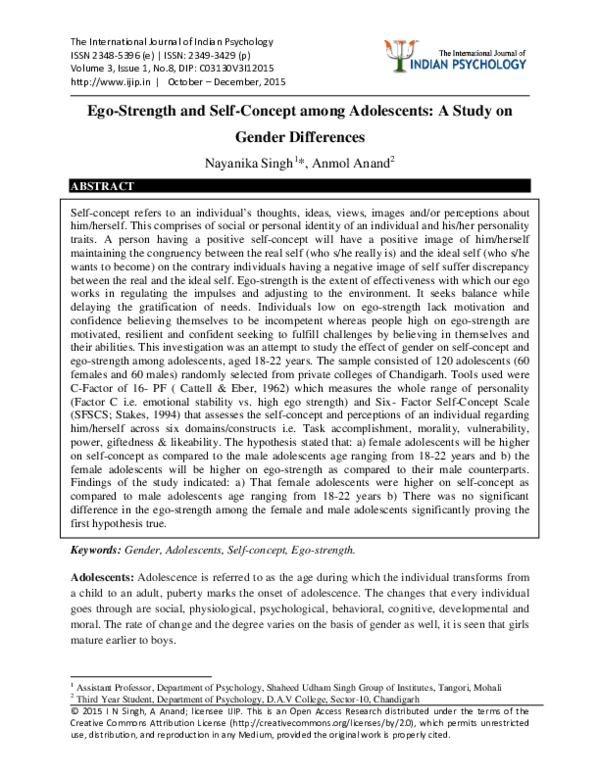 (PDF) Ego-Strength and Self-Concept among Adolescents: A Study on ...