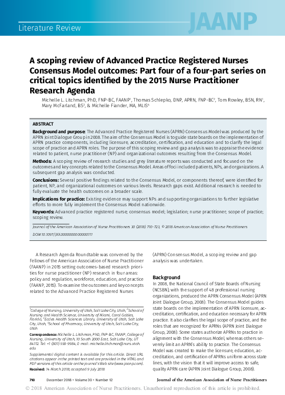 (PDF) A scoping review of Advanced Practice Registered Nurses Consensus ...