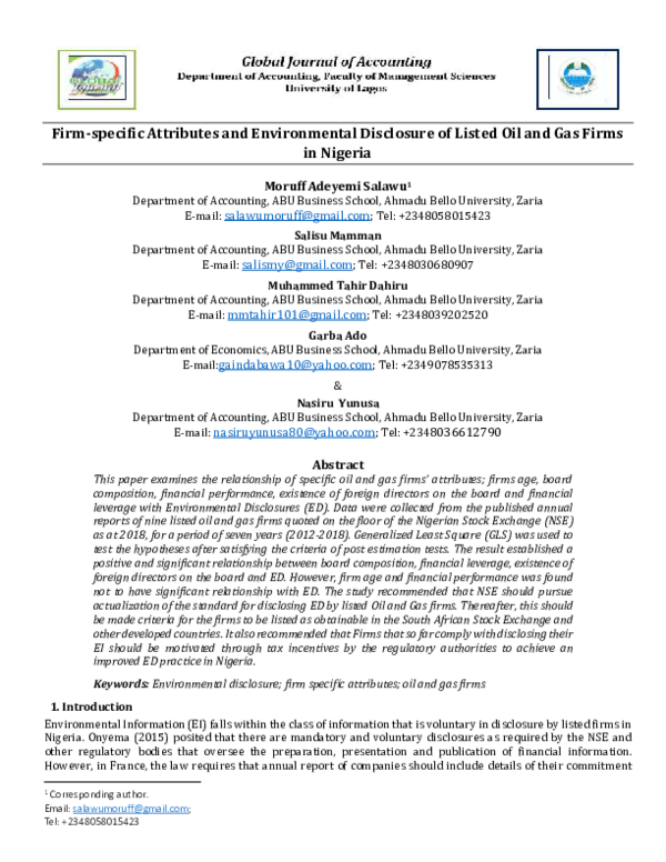 (PDF) Firm-specific Attributes and Environmental Disclosure of Listed ...