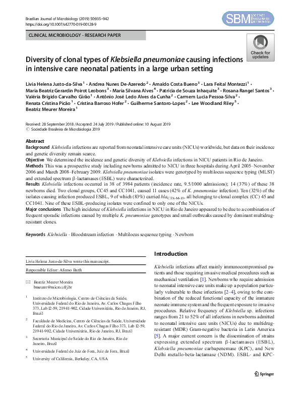 (PDF) Diversity of clonal types of Klebsiella pneumoniae causing ...