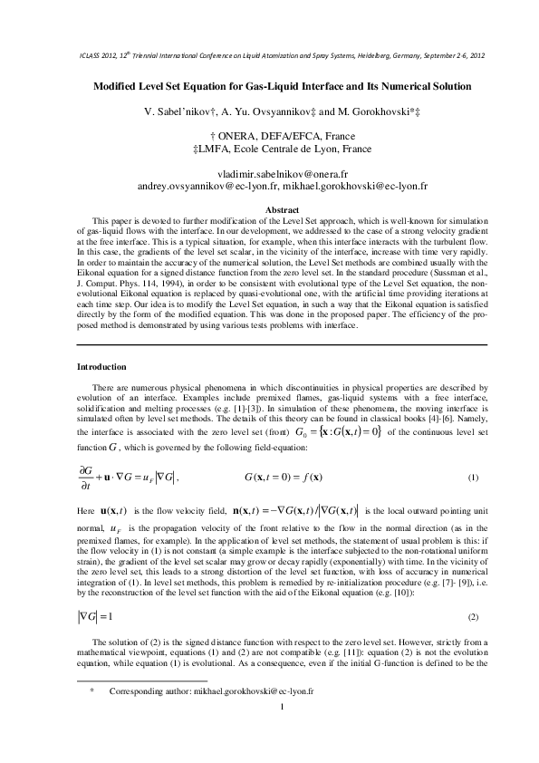 (PDF) Modified level set equation and its numerical assessment