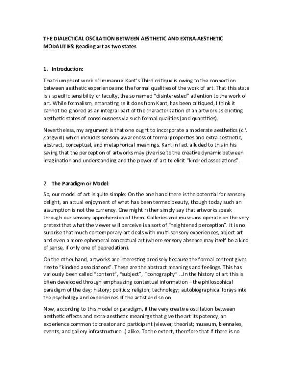 (DOC) THE DIALECTICAL OSCILATION BETWEEN AESTHETIC AND EXTRA-AESTHETIC ...