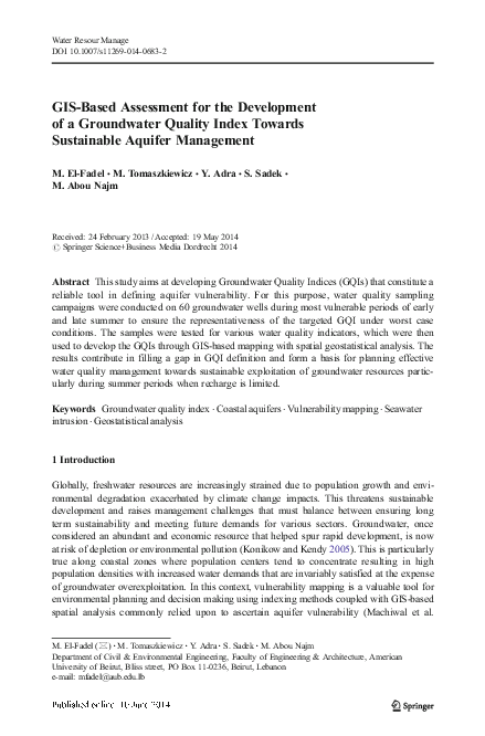 (PDF) GIS-Based Assessment for the Development of a Groundwater Quality Index Towards ...