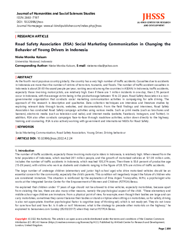 (PDF) Road Safety Association (RSA) Social Marketing Communication in ...