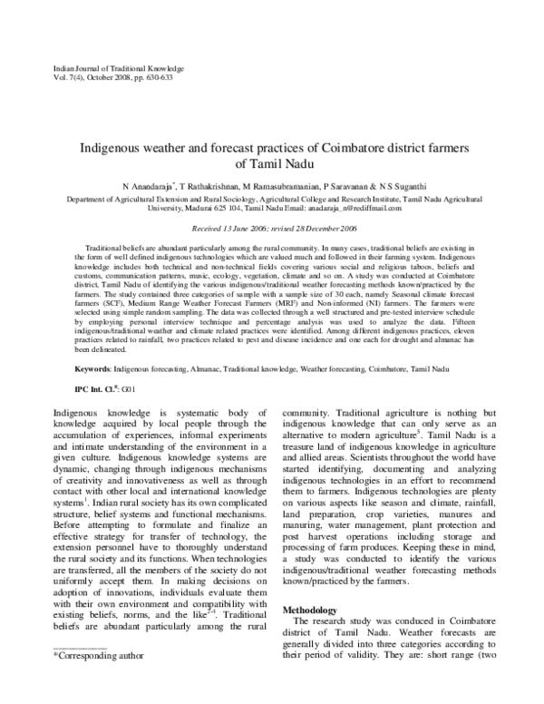 (PDF) Indigenous weather and forecast practices of Coimbatore district ...