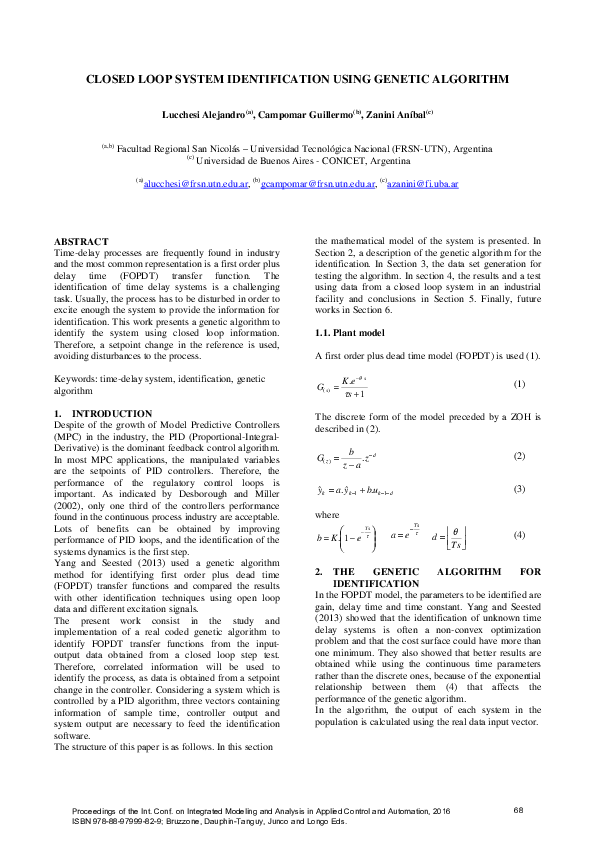 Pdf Closed Loop System Identification Using Genetic Algorithm