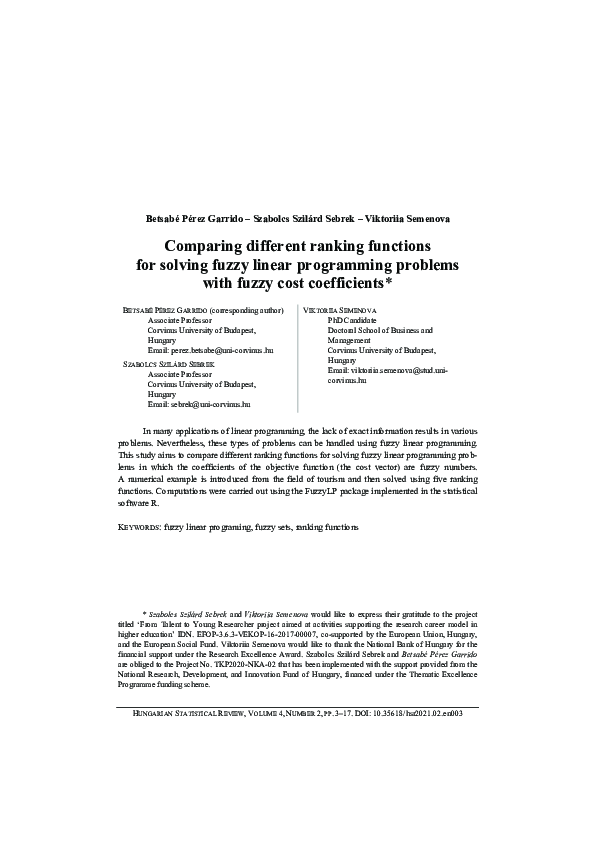 Pdf Ranking Functions In Fuzzy Linear Programming Solutions