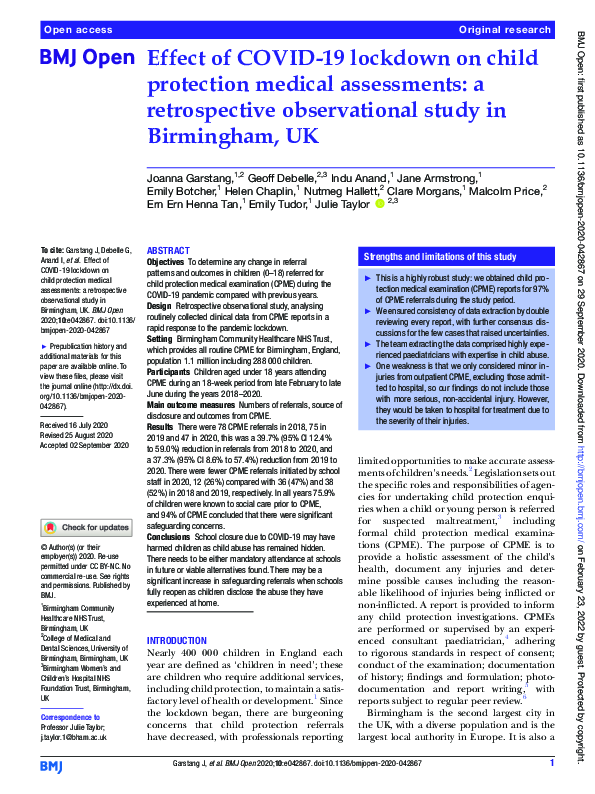 (PDF) Effect of COVID-19 lockdown on child protection medical ...