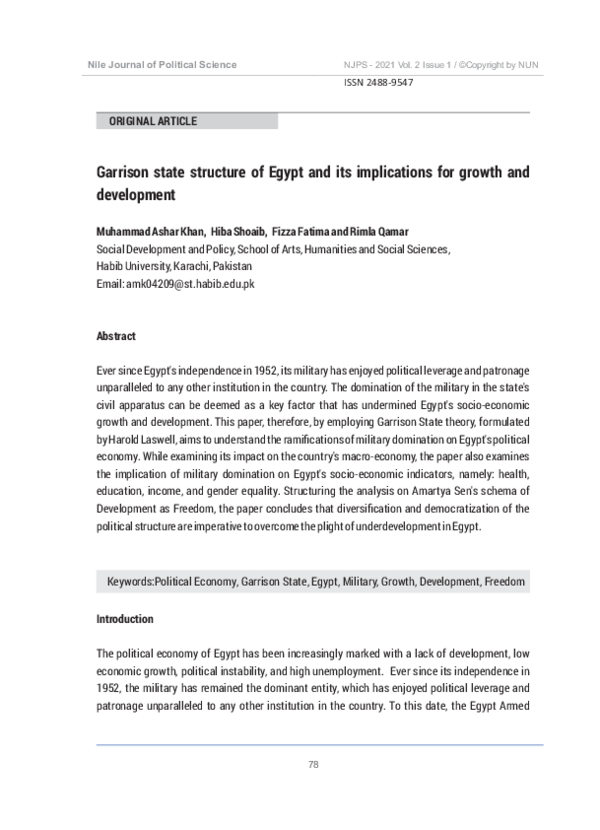 (PDF) Garrison state structure of Egypt and its implications for growth ...