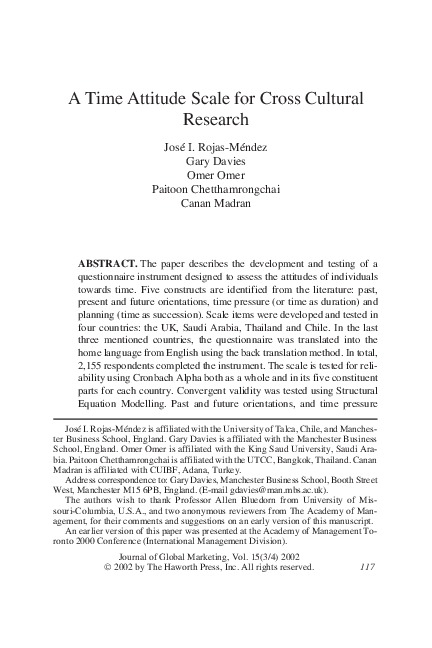 (PDF) A Time Attitude Scale for Cross Cultural Research