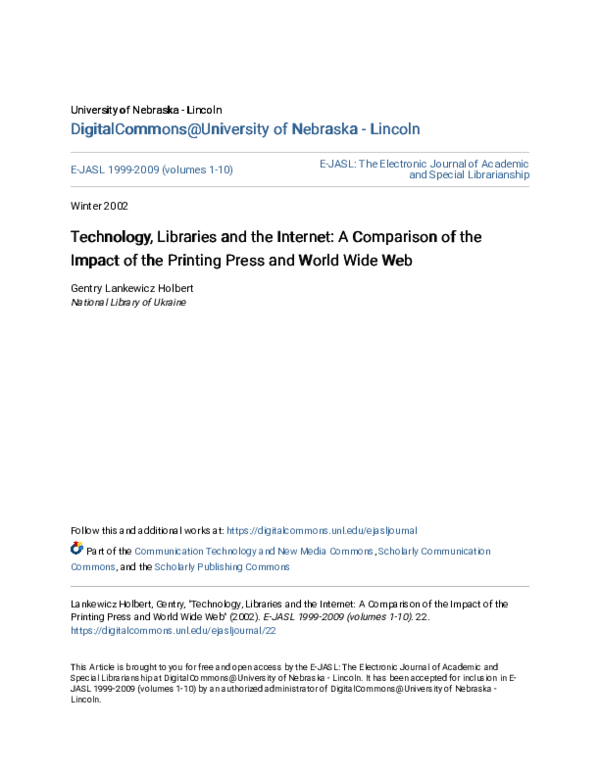 (PDF) Impact of the Printing Press vs World Wide Web on Libraries