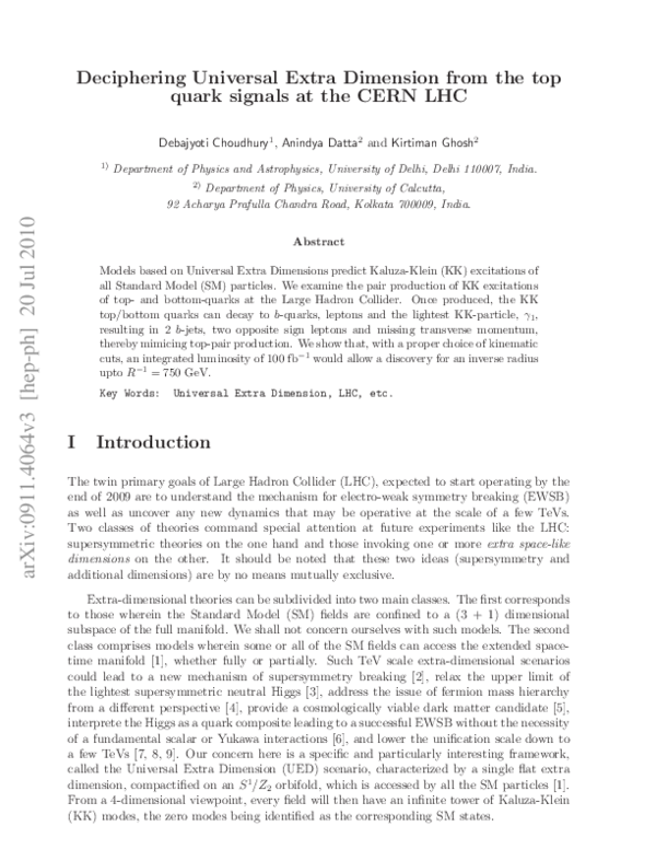 (PDF) Deciphering universal extra dimension from the top quark signals at the CERN LHC