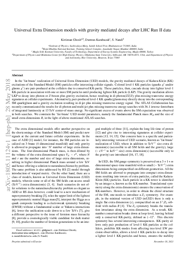 (PDF) Universal Extra Dimension models with gravity mediated decays after LHC Run II data