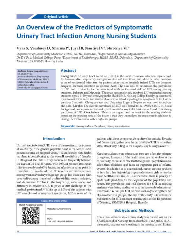 (PDF) Predictors of Urinary Tract Infection in Nurses