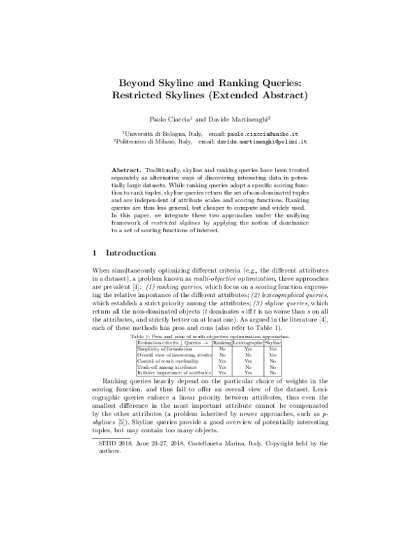 (PDF) Beyond Skyline and Ranking Queries: Restricted Skylines