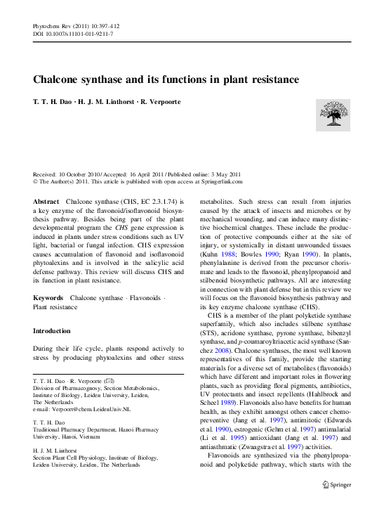 (PDF) Chalcone synthase and its functions in plant resistance