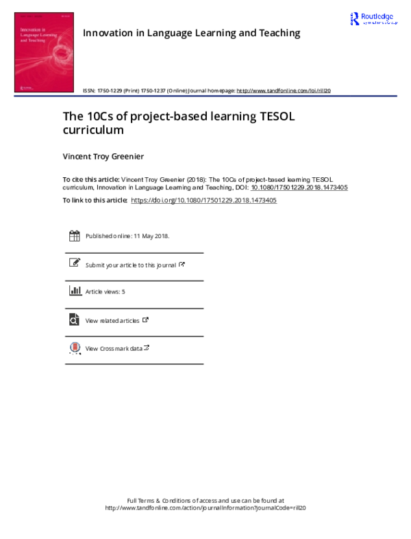 (PDF) The 10Cs of project-based learning TESOL curriculum