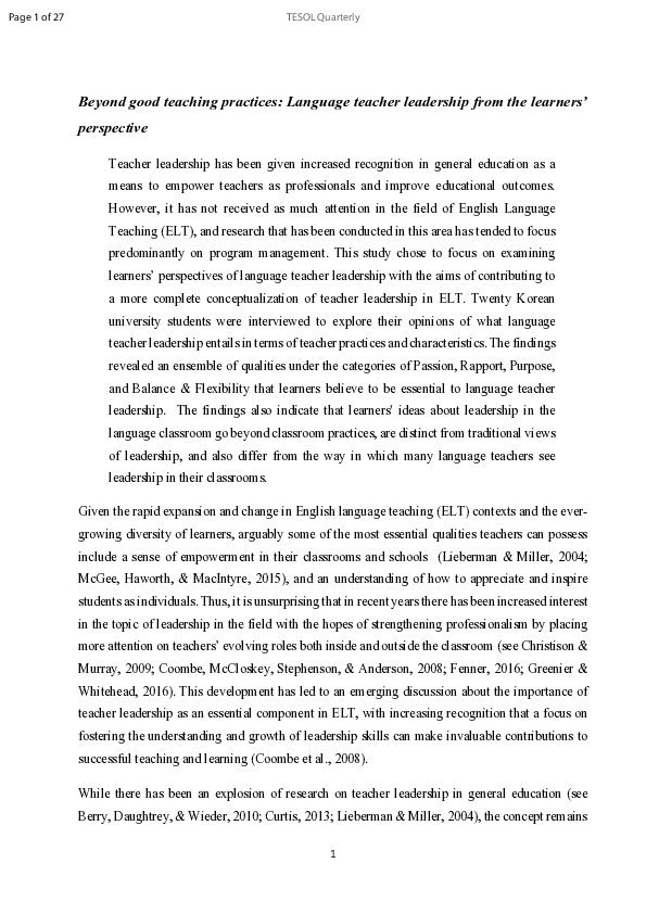 (PDF) Beyond Good Teaching Practices: Language Teacher Leadership From ...