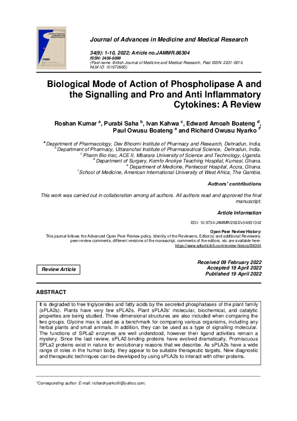 (PDF) Biological Mode of Action of Phospholipase A and the Signalling ...