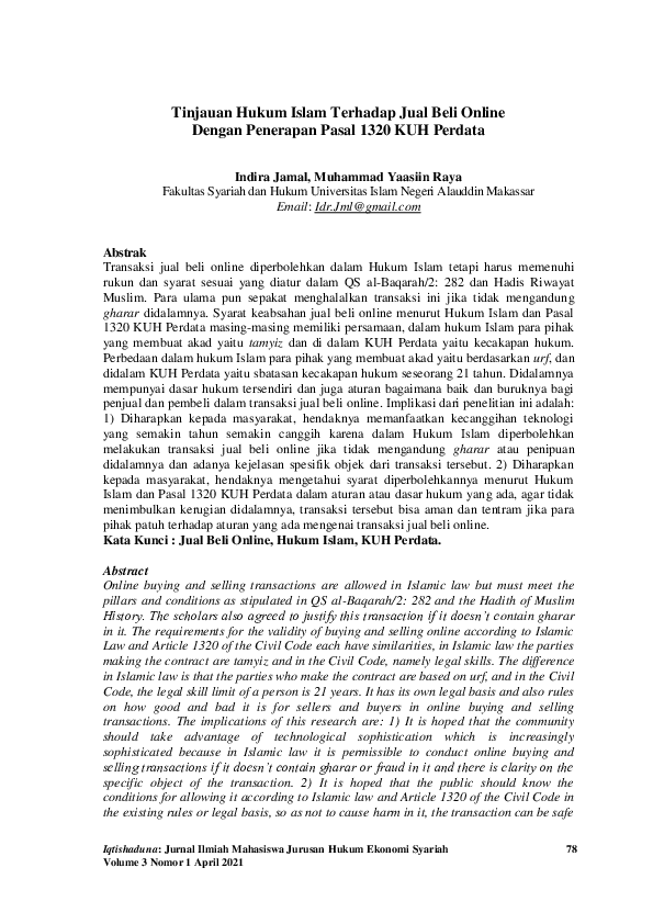 (PDF) Tinjauan Hukum Islam Terhadap Jual Beli Online Dengan Penerapan ...