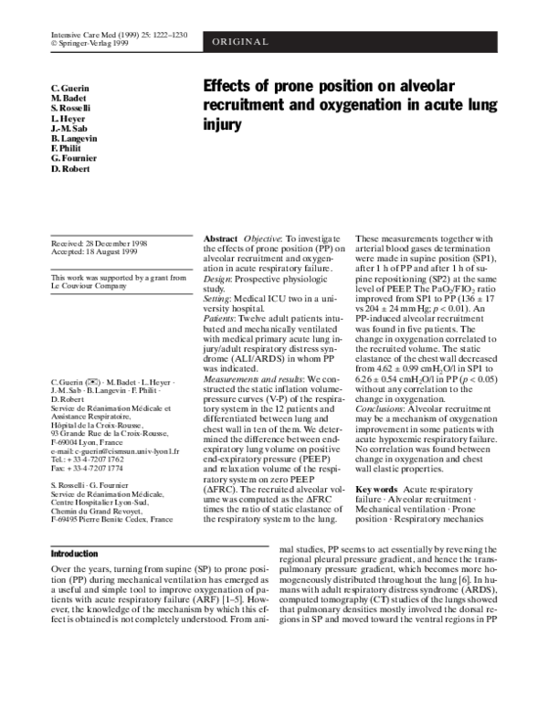 (PDF) Effects of prone position on alveolar recruitment and oxygenation ...