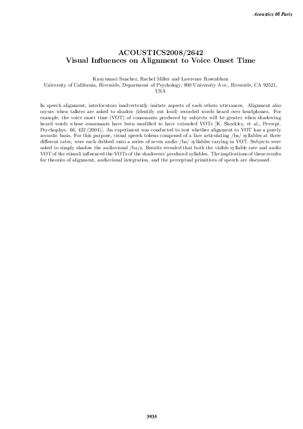 (PDF) Visual Influences on Alignment to Voice Onset Time