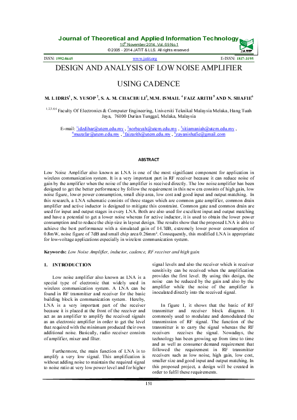 (PDF) Design and Analysis of Low Noise Amplifier Using Cadence